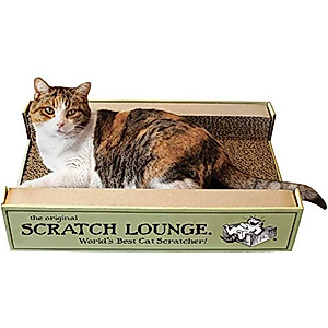 Scratch Lounge Cardboard Cat Scratcher & Lounger with Extra Floor Refill & Catnip - XL 13x22 for Large Cats - Heavy Duty Reversible Durable Bed Lasts 10x Longer Than Conventional Scratchers