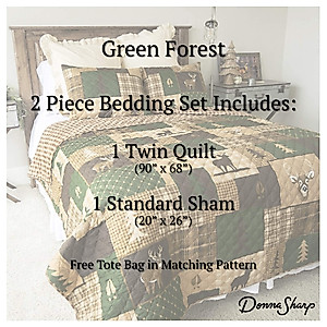 Donna Sharp Twin Bedding Set - 2 Piece - Green Forest Lodge Quilt Set with Twin Quilt and One Standard Pillow Sham - Machine Washable