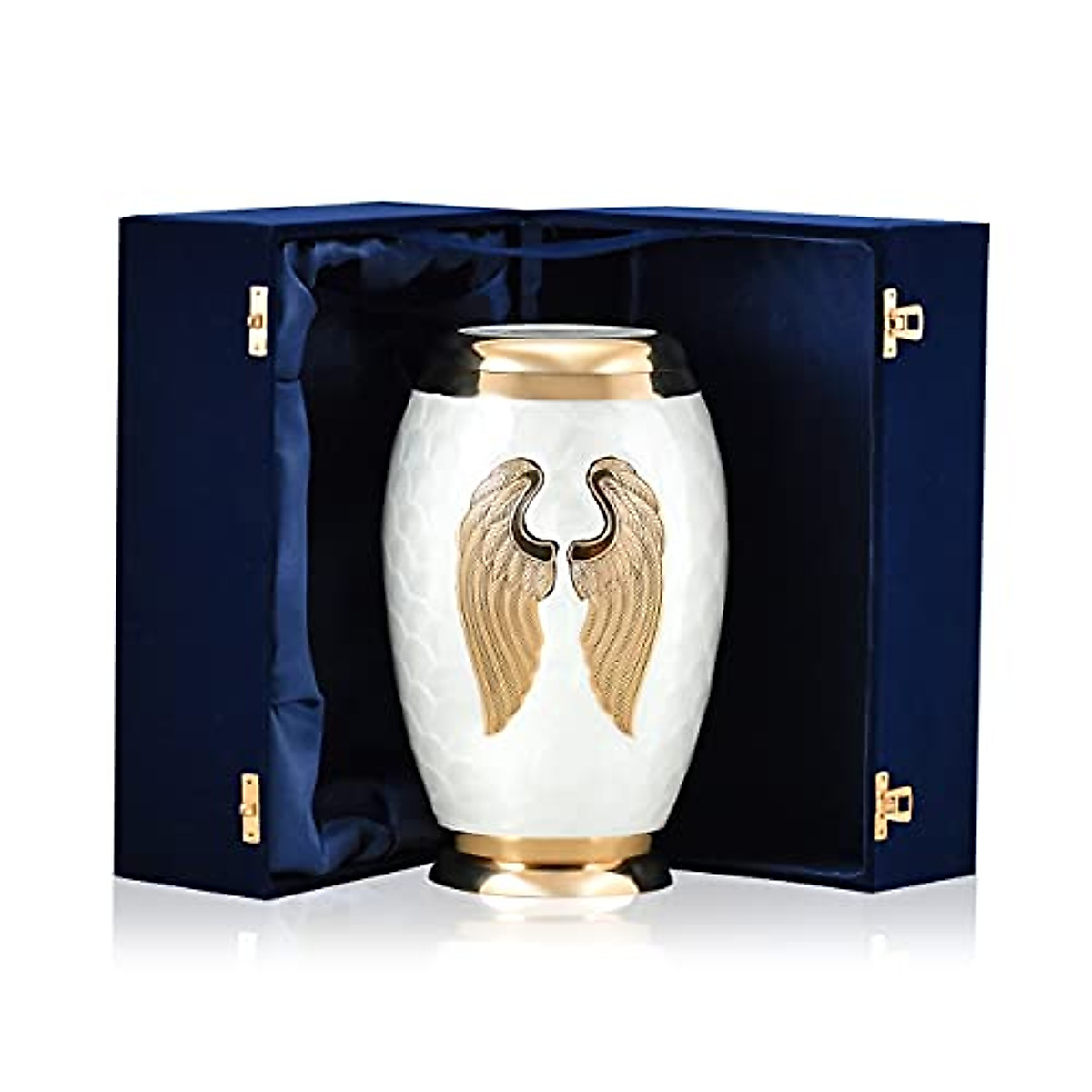 Nazareth Store Wings Adult Cremation Urn for Human Ashes Elegant Elite Pearl White with Gold Flower,Hand Made Brass Classy Finish to Honor Your Loved One - with Velvet Box