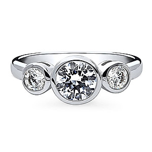 BERRICLE Sterling Silver 3-Stone Wedding Engagement Rings Round Cubic Zirconia CZ Anniversary Promise Ring for Women, Rhodium Plated Size 5