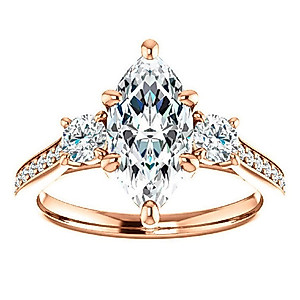 925 Silver, 10K/14K/18K Solid Gold Handmade Engagement Ring, 3 CT Marquise Cut Moissanite Solitaire Ring, Wedding Ring for Women/Her Anniversary Propose Gifts, VVS1 Colorless (925 Silver (Rose Gold Plated))