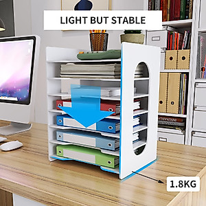 Natwind Office 7 Tiers File Paper Organizer for Desk Desktop White File Holder Office Desk Organizer Mail Letter Tray & Paper Sorter Document Notebooks Storage Rack for Home Office School Classroom