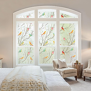 Coavas Window Privacy Film Stained Glass Window Decals Heat Blocking Frosted Birds Window Clings Decorative Bathroom Window Stickers Door Window Coverings for Home 17.8" x 78.7" Translucent
