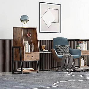 ALISENED Small Ladder Shelf with Drawer, 2 Tier Wood Narrow Bookcase&Nightstand, Storage Organizer Shelving Cabinet with Metal Frame for Bedroom, Library, Living Room, Home, Office, Rustis Brown