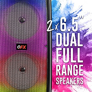 QFX LMS-66 TWS Bluetooth Rechargeable Portable Speaker with Dual 6.5" Speakers, EDR Communication, and Liquid Motion Party Lights