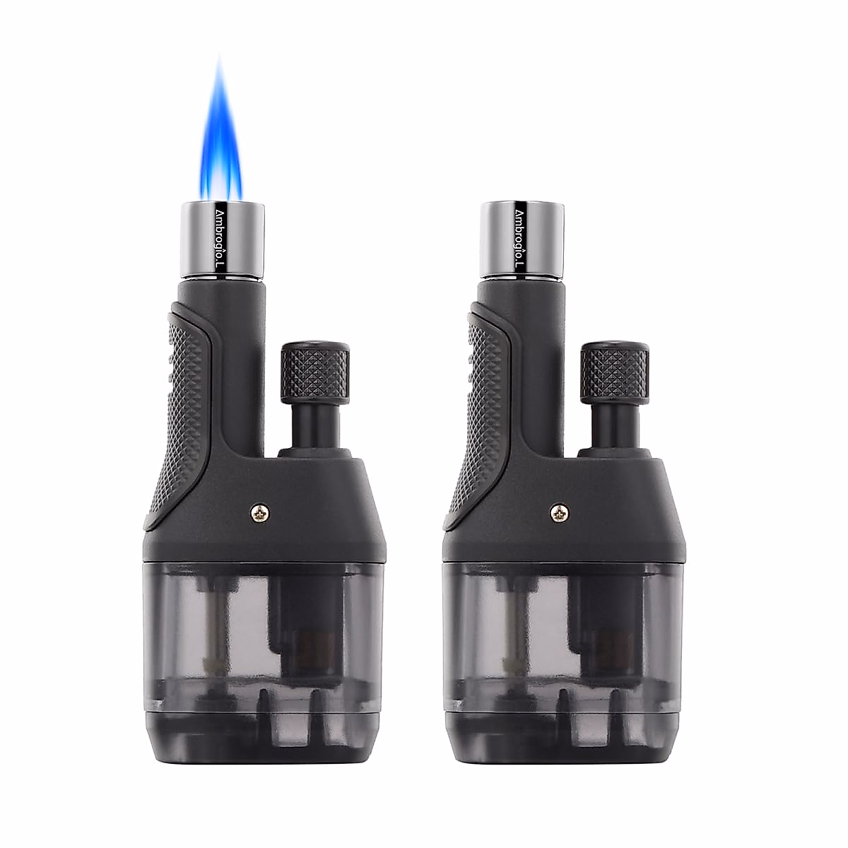 Ambrogio.L Jet Torch Lighter 2 Packs,Jet Flame Butane Lighters Refillable Butane Gas Lighter Windproof Adjustable Lighter Gift for Christmas (Gas not included)