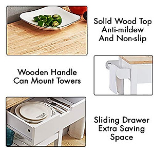 conifferism White Multipurpose Utility Cart,Butcher Block Kitchen Island on Wheels with Drawer, Farmhouse Islands with Storage Shelf for Small Places