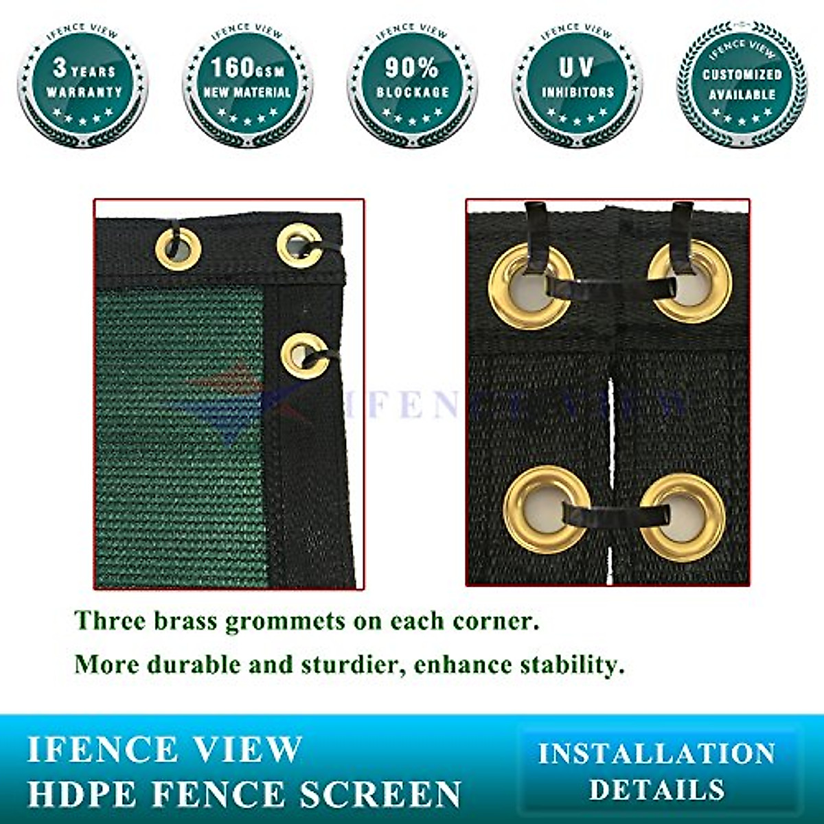 Ifenceview 6'x3' to 6'x50' Green Shade Cloth / Fence Privacy Screen Fabric Mesh Net for Construction Site, Yard, Driveway, Garden, Railing, Canopy, Awning 160 GSM UV Protection (6' x 12')