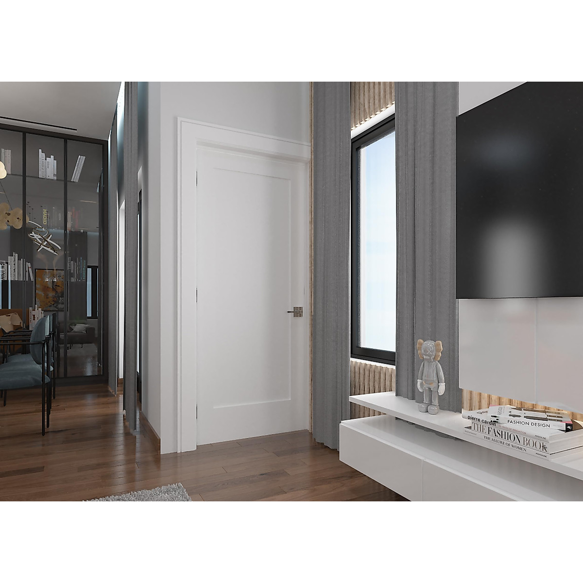 24 in. x 80 in. Right-Handed Solid Core Pre-Hung Interior Door White Primed Smooth Texture Single Panel with Black Hinges