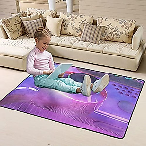 Large Video Gaming Area Rug for Kid's Bedroom, Gamer Carpet for Teen Boys Playroom, Gamer Room Decor Indoor Polyester Area Rugs Yoga Mat with Anti-Slip Rubber Back, Washable Living Room Sofa Floor Mat