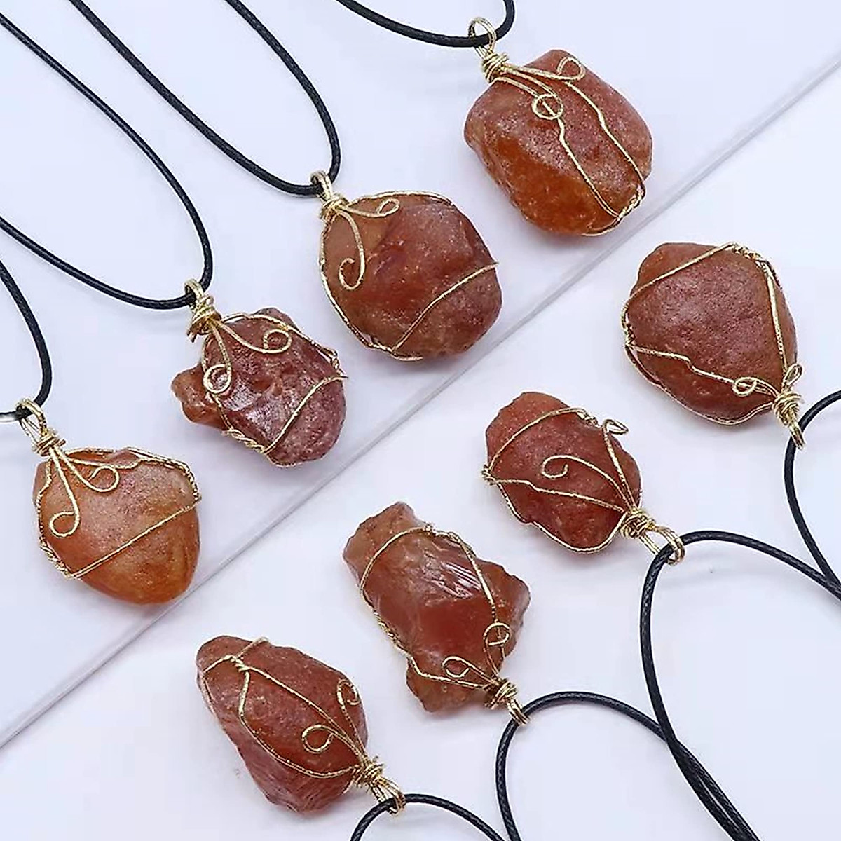 ROSEWARD Real Carnelian Crystal Necklace for Women Raw Crystal Pendants Jewelry Red Chakra Healing Worry Stones Genuine Moldavite Spiritual Gemstone, USA (1”-1.4” Wire Wrapped Raw Carnelian)