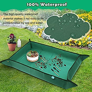 Anglekai Oxford Fabric Plant Repotting Mat 43.3" x 29.5", Waterproof Gardening Transplanting Potting Mat for Indoor, with 7Pcs Succulent Plant Tools Kit with Tarp Mat for Plant