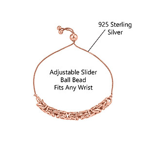 Savlano 925 Sterling Silver 14K Gold Plated Italian Solid Adjustable Byzantine Bolo Slider Bracelet Comes With Gift Box for Women - Made in Italy (Rose)