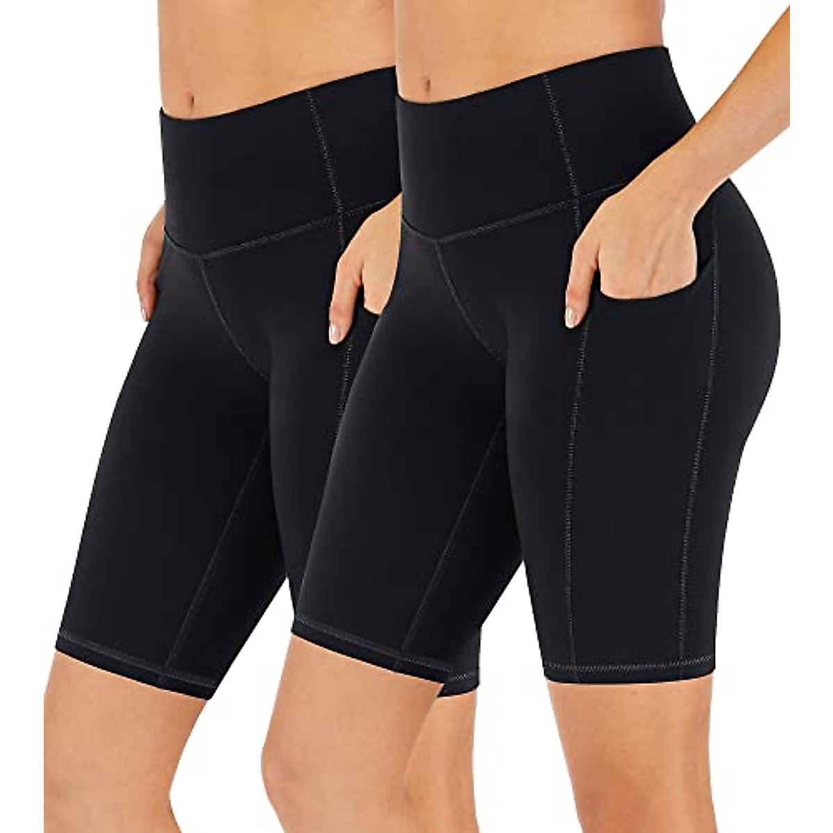 TOREEL 2 Pack Biker Shorts Women with Pockets 8" High Waisted Tummy Control Workout Shorts for Women Spandex Compression Exercise Shorts