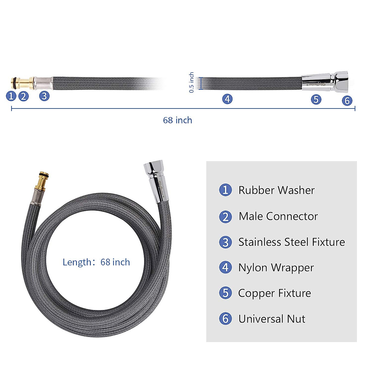 Replacement Hose kit for Moen Kitchen Faucets (Pulldown 150259)