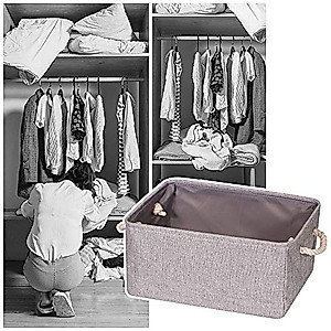 TENABORT 5 Pack Large Storage Basket Bin, Foldable Storage Cube Box Canvas Fabric Collapsible Organizer with Handles for Closet Home Office Clothes Shelf, Grey