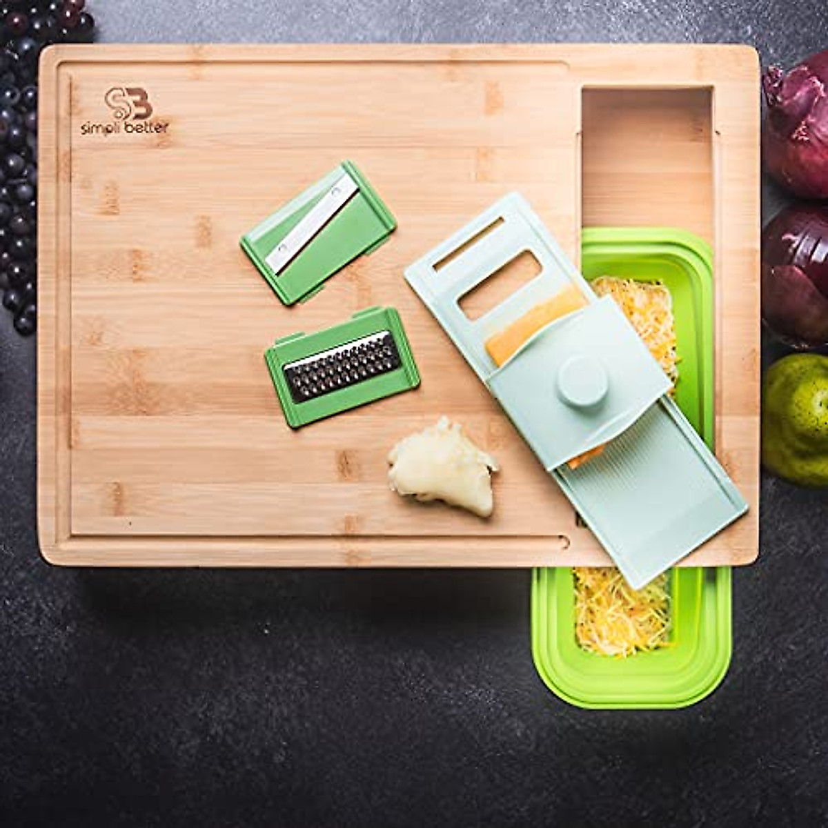 SB Simpli Better Cutting Board with Collapsible Containers and Graters Large