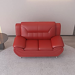 Container Furniture Direct Michael Modern Faux Leather Upholstered Stainless Steel Legs Living Room Loveseat, Persian Red