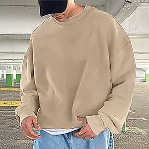 Kaniem Casual Sweatshirts for Men Fall Winter Solid Color Round Neck Pullover Top Loose Crew Neck Sweatshirt (Z01 Khaki, L) 1/4 zip pullover mens mens sweatshirts hoodies mens hoodies zip up crewneck sweatshirt men flannel hoodies for men camo hoodie for