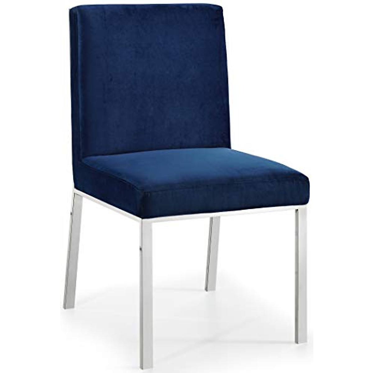 Meridian Furniture Opal Collection Modern | Contemporary Velvet Upholstered Dining Chair with Sturdy Metal Legs and Metallic Geometric Design, Set of 2, Navy, 20" W x 24" D x 39.5" H