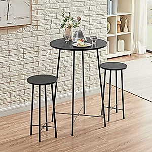 VECELO Round Bar Table, Classic Bistro Pub Furniture,Small Spaces Saving for Dining Room Breakfast,Coffee, Easy to Assemble, Black