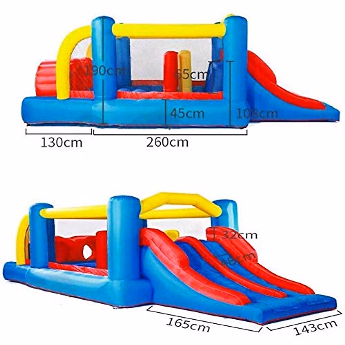 Inflatable Castle and Slide,Outdoor Large Children Trampoline Square Two-Track Slide Park Naughty Castle Toys Square Playground Colors