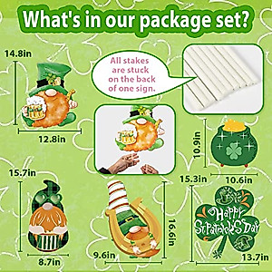 St. Patrick's Day Yard Sign Stakes Outdoor Decorations 5 pcs Irish Gnome Shamrock Green Lawn Sign for Saint Patty's Day Outside Lawn Yard Decorations Supplies 