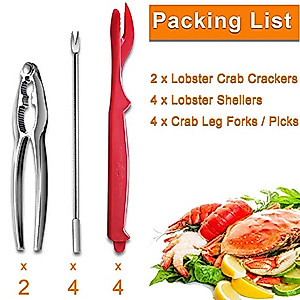 10PCS Crab Nut Crackers and Seafood Tools,Stainless Steel Lobster Crackers and Picks Set,Including 2 Lobster Crab Crackers, 4 Lobster Sheller Knives, 4 Crab Leg Forks/Picks (10pcs)