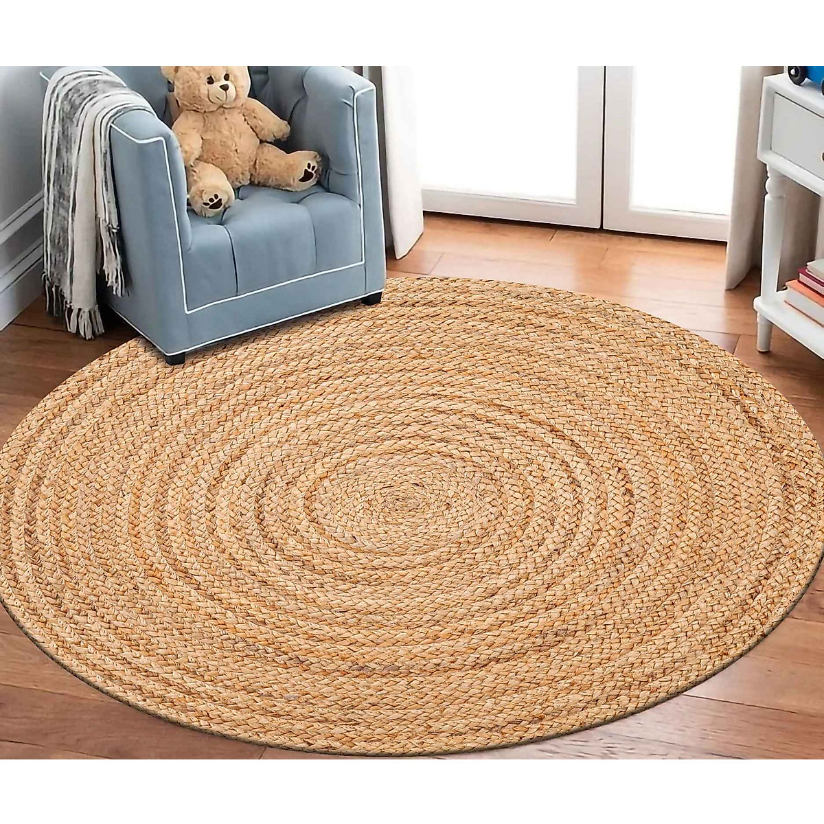 Bedding Craft Jute Rug 4 ft,Hand Woven Rug,Round Natural Yarn, Rustic Vintage Beige Braided Reversible Rug, Eco Friendly Rugs for Bedroom, Kitchen, Living Room