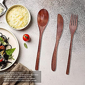 Wooden Cutlery Set of 3 Scratch Proof Portable Spoon Fork Cutter Tableware with Box Wooden Kitchen Dinnerware for Dessert Salads Noodles