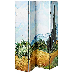 Oriental Furniture 6 ft. Tall Double Sided Works of Van Gogh Canvas Room Divider - Almond Blossoms/Wheat Field
