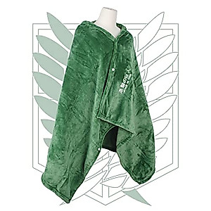 MchoiJudd Wearable Blanket Anime Aot Cosplay Throw Blanket Flannel Fleece Green Cloak Halloween Shawl Wrap Nap Quilt M