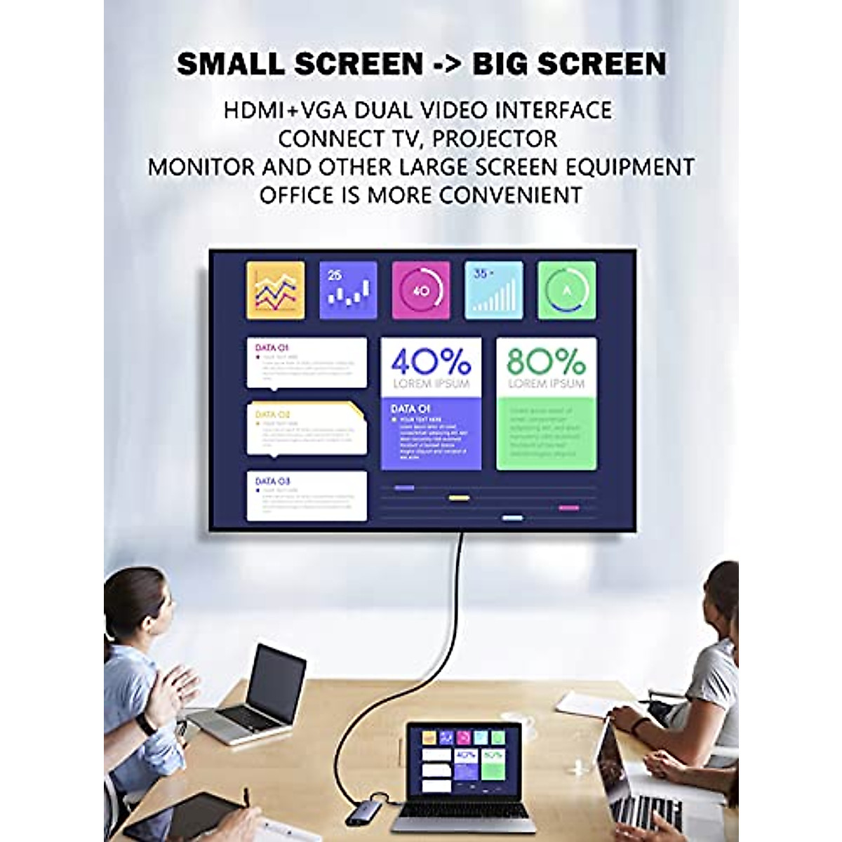 USB C Hub, HANRICO USB-C Laptop Docking Station 11 in 1 Compatible for MacBook Pro/Air, Ipad, MateBook, PC, Flash Drive, Mobile HDD, Phone and More TypeC Devices(USB,PD,HDMI,RJ45,SD,TF,VGA,3.5mm)