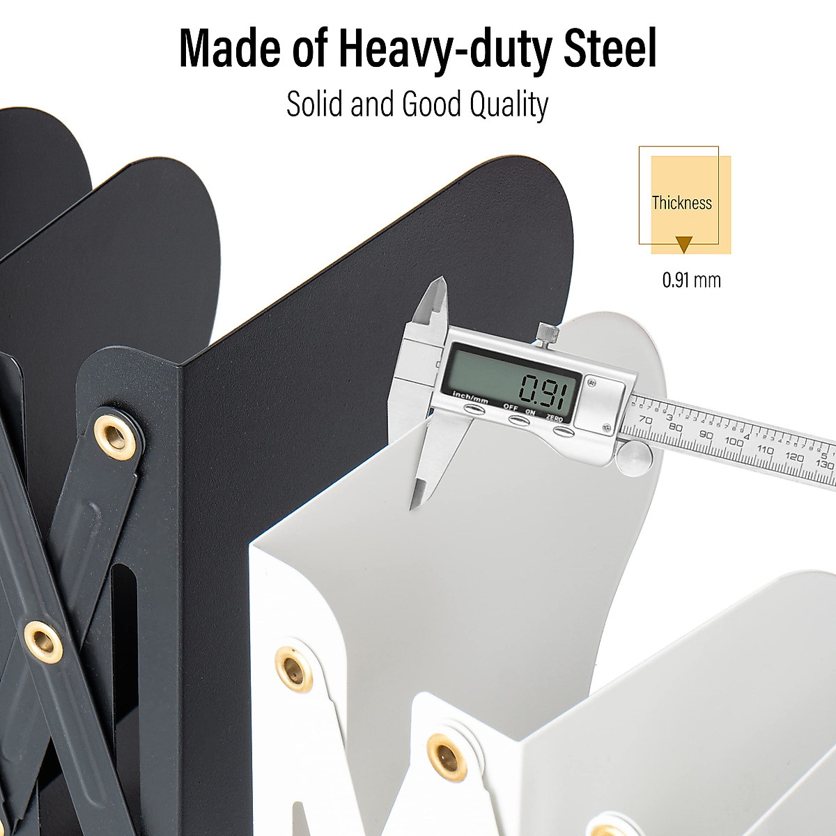 Expandable Bookend, Adjustable Metal Book End, Desk Magazine File Organizer Holder, Desk Organizer and Accessories for Office, Books, Papers, Extends up to 19 Inches (White)