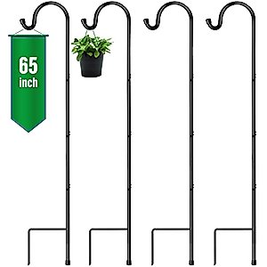 GOFORWILD Shepherd’s Hooks 4 Pack Black, 65 inches Tall, Made of Premium Metal for Garden Decor, Plant Hanger, Lantern Hook, Garden Stake and Wedding Decor, 7016