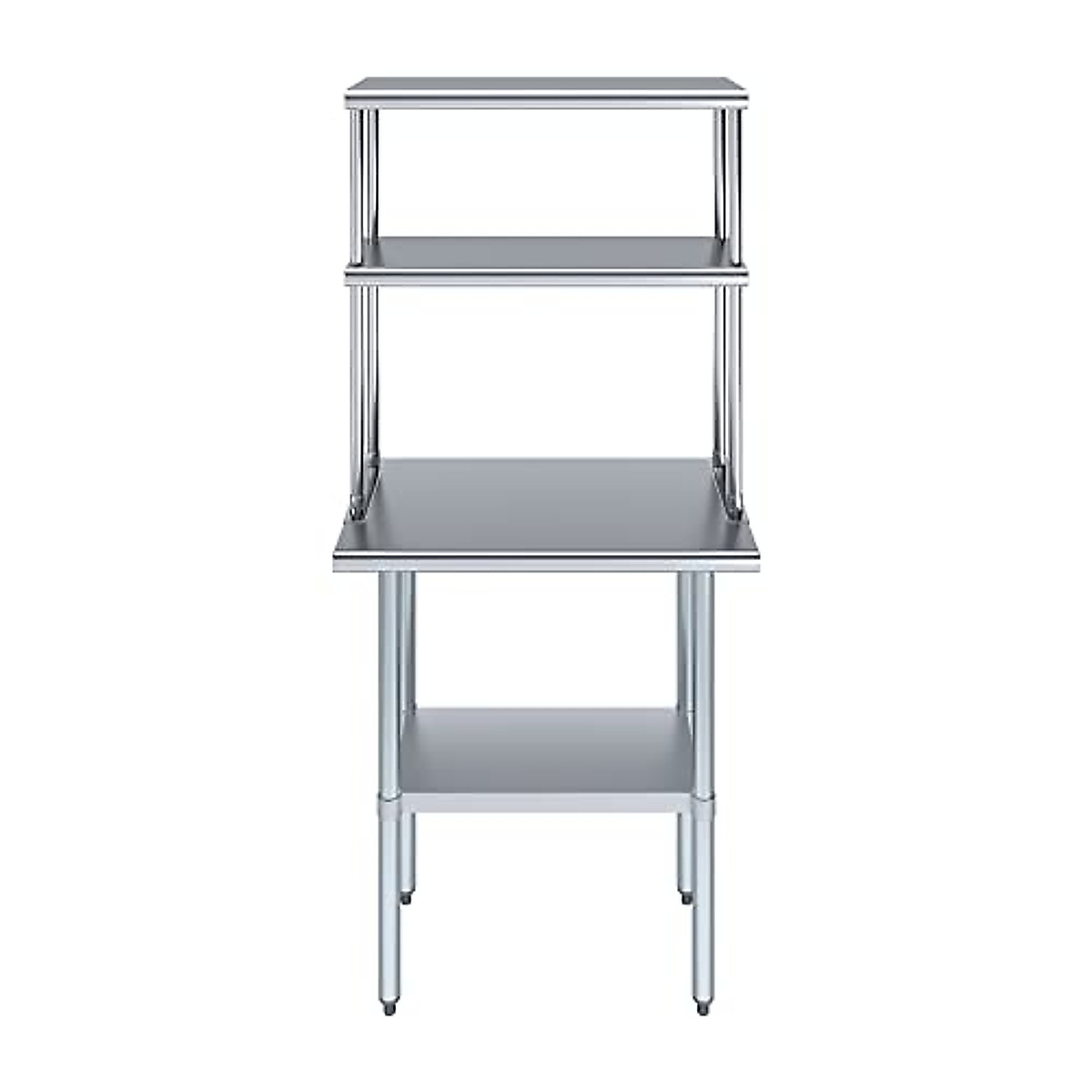 AmGood Stainless Steel Work Table with 12" Wide Double Tier Overshelf | Metal Kitchen Prep Table & Shelving Combo | NSF (Stainless Steel Table with Double Overshelves, 30" Long x 18" Deep)