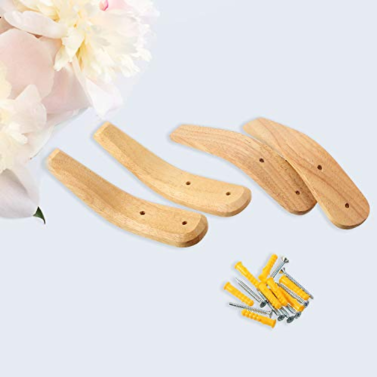4 Pieces Wooden Coat Hooks Wall-Mounted Natural Wood Wall Hanger Simple Modern V Shape Wall Mount Stor (Wood Color)