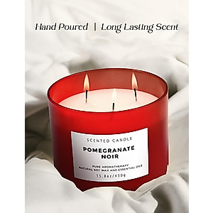 Pomegranate Noir 3-Wick Scented Candle with Strawberry & Vanilla | Highly Scented Natural Soy Candle for Home & Office | Aromatherapy Stress Relief Candle | Luxury Winter Gift Candle for Women & Men