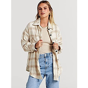 ANRABESS Womens Casual Plaid Shacket Button Down Long Sleeve Shirt Jacket