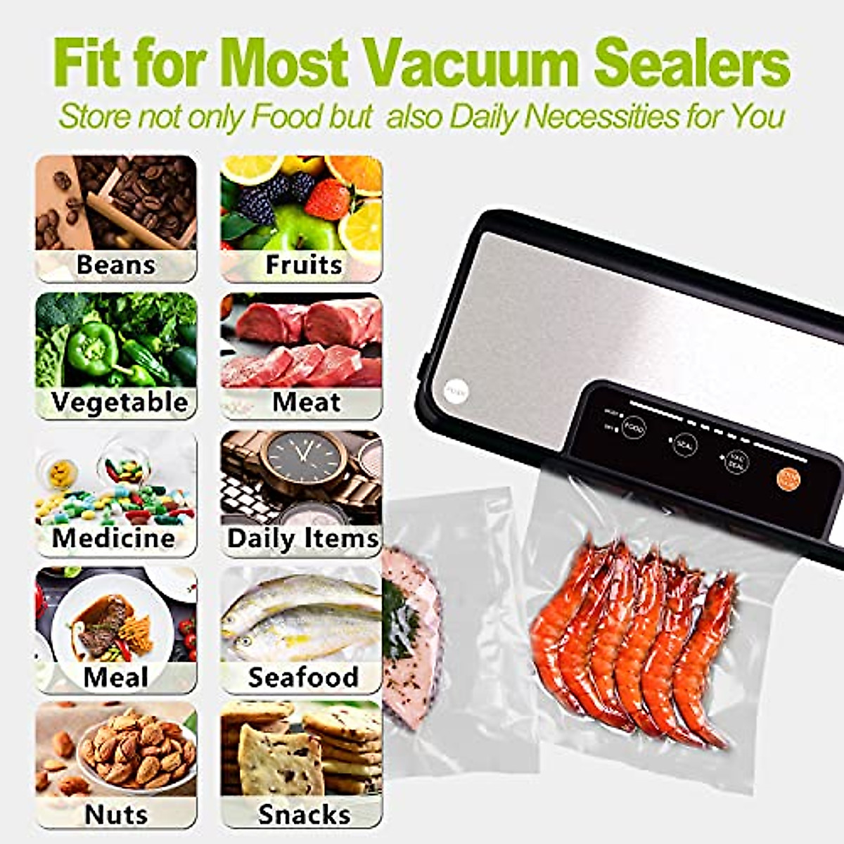 Toprime Vacuum Sealer Bags 50 Count 8" x 12" for Food Storage, 7-layer Physical Coextrusion Bag Designed for Seal a Meal, BPA Free, Heavy Duty, Puncture Resistance, Great for vac storage, Meal Prep or Sous Vide
