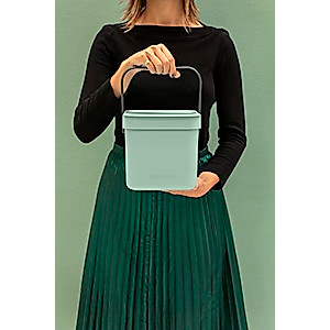 Brabantia Sort & Go Food Trash Can (0.8 Gal/Jade Green) Small Countertop Kitchen Compost Caddy with Handle & Removable Lid, Easy Clean