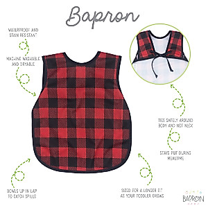 BapronBaby Red Buffalo Plaid Bapron - No Neck Tie Safer Bib for Baby & Toddler - Soft Waterproof Stain Resistant - Machine Washable - Sz Baby/Toddler 6m-3T