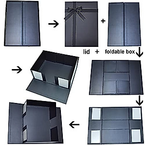 MYGOGOART Large Black Gift Box 11.2x8.2x4.2 Inches with Lid, Ribbon Bow, Shredded Raffia Paper Fill, Greeting Card and Envelope for Wedding Birthday Valentines Bridal Gifts (1 pack, Black)