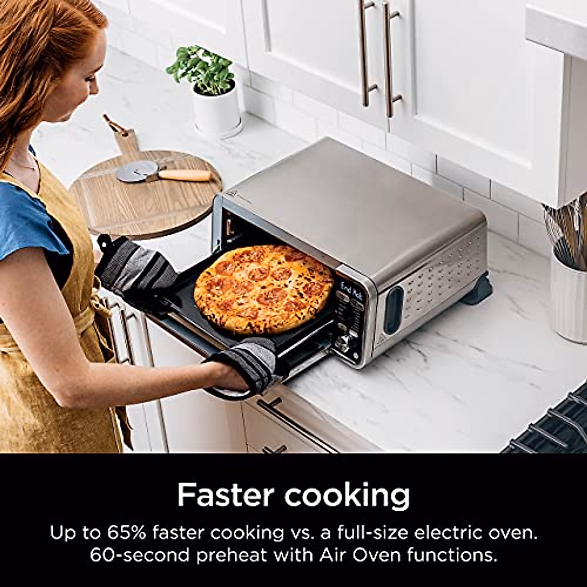 Ninja SP301 Dual Heat Air Fry Countertop 13-in-1 Oven with Extended Height, XL Capacity, Flip Up & Away Capability for Storage Space, Silver (RENEWED)