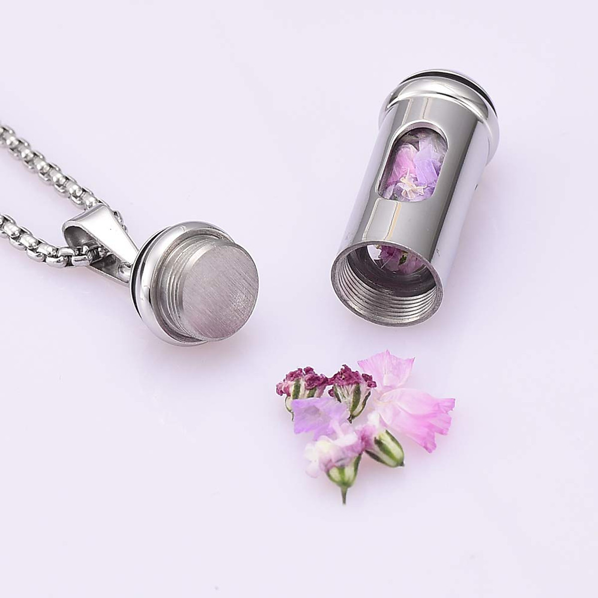 Oinsi Window of Glass Cylinder Cremation Urn Jewelry Keepsake Memorial Necklace Hold Ashes for Women (Silver Tone)