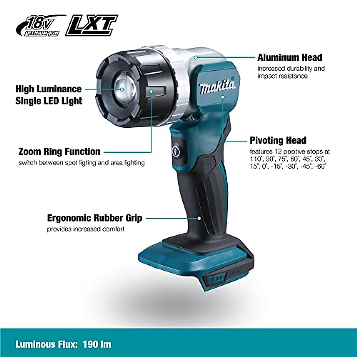 Makita DML808 18V LXT Lithium-Ion Cordless Adjustable Beam L.E.D. Flashlight, Flashlight Only