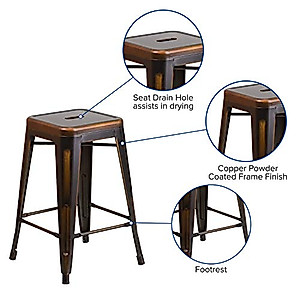 EMMA + OLIVER Commercial Grade 24" H Backless Distressed Copper Metal Indoor-Outdoor Stool