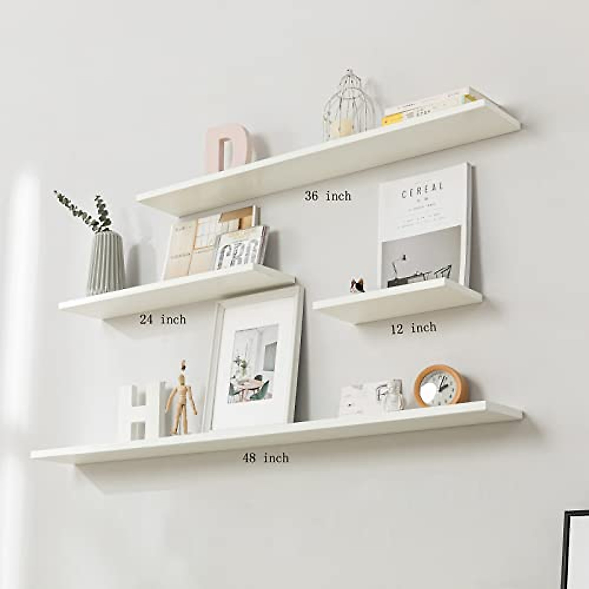 24 Inch Floating Shelves White Floating Shelf for Wall Set of 2, Durable Natural Wood Oak Floating Shelf for Bedroom Bathroom Kitchen, Easy Assembly, Classic Design, White Color, 24*6*0.8 (2 Pack)