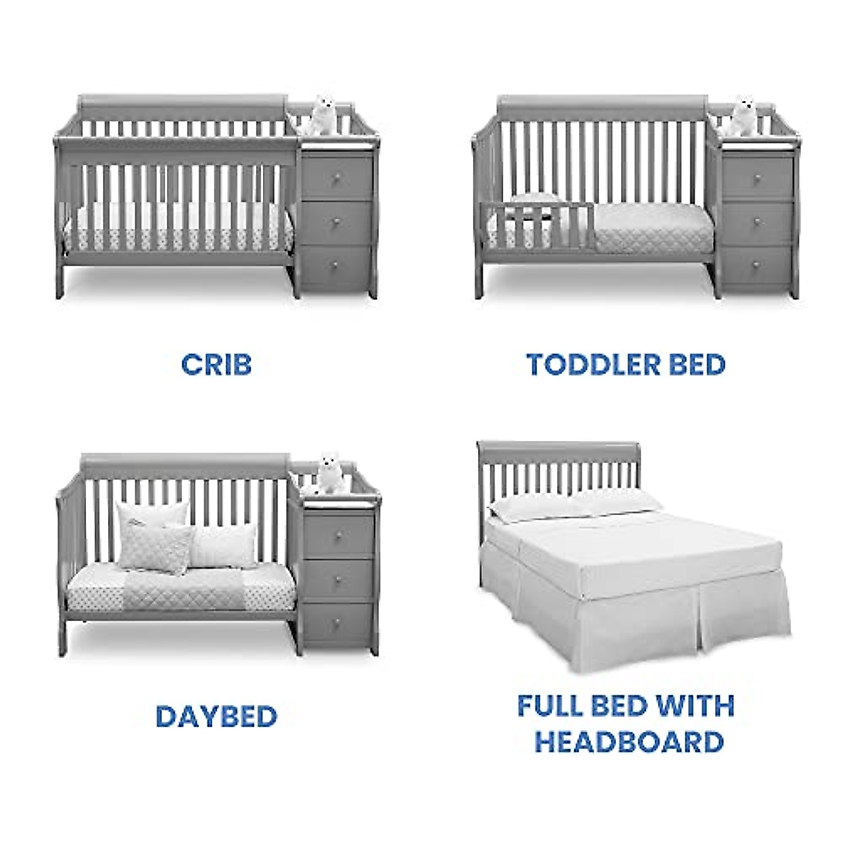 Delta Children Princeton Junction Convertible Crib N Changer + Changing Pad and Cover [Bundle], Grey