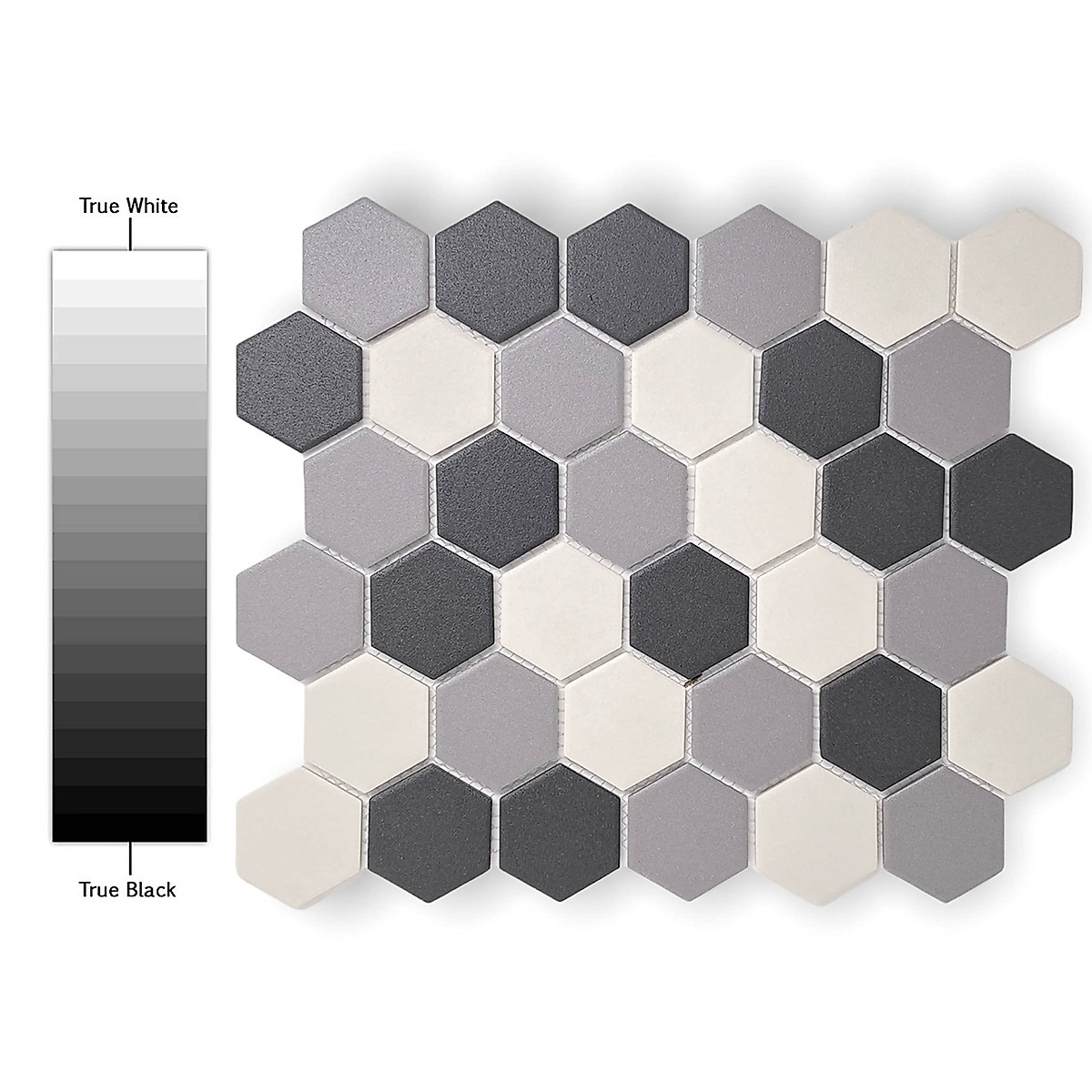 Matte Unglazed 2 Inch Mix Grey Blend Honeycomb Hex 2x2 Gray Porcelain Mosaic Floor Wall Tile Backsplash for Kitchen Bathroom Shower, Accnt Decor, Fireplace, Flooring (Box of 10 Sheets) (Mid Grey)